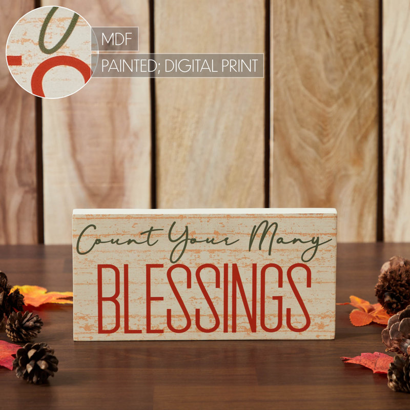 Trinx Count Your Many Blessings Cream Base MDF Sign 5x10 | Wayfair