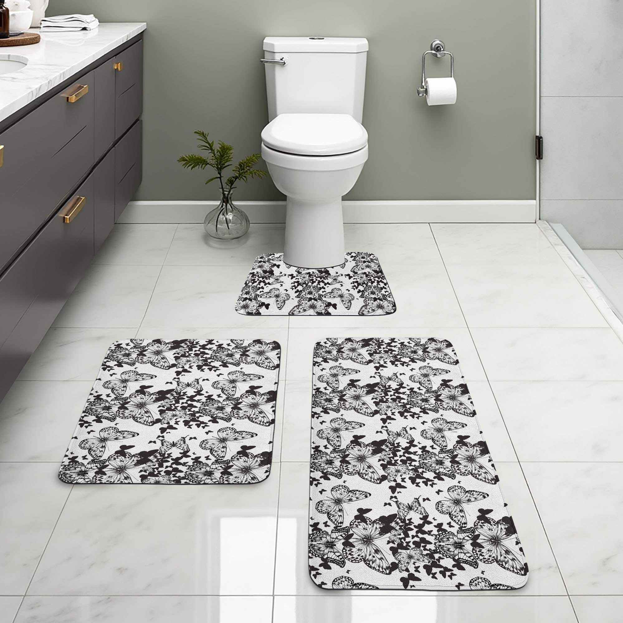 Black And White Bathroom Rug Set