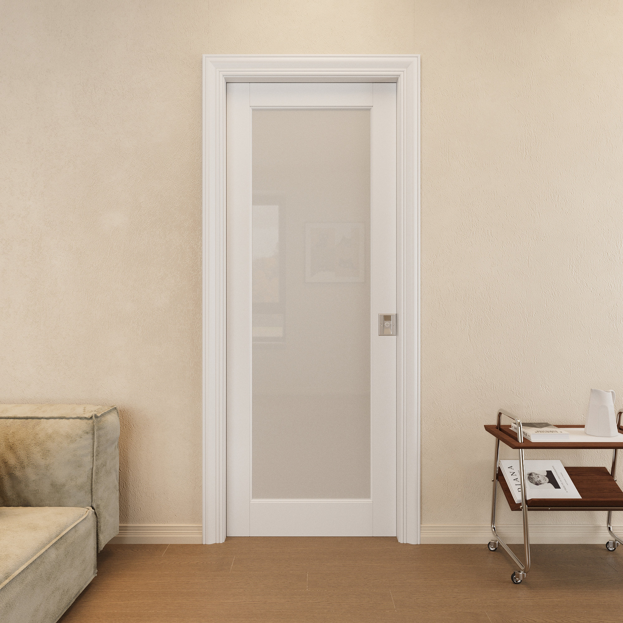 Home Worthy Interior 1-Lite Frosted Glass Sliding Pocket Door Solid ...