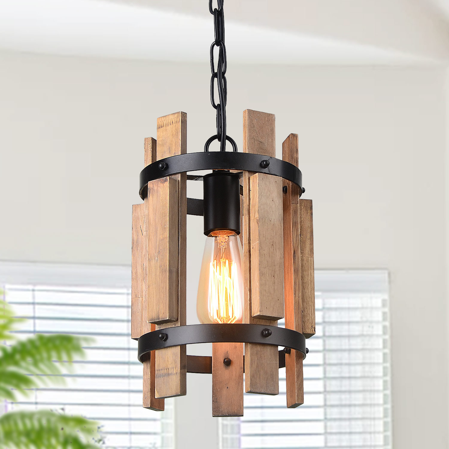 Millwood Pines Proulx 1 - Light Single Drum Pendant with Wood Accents ...