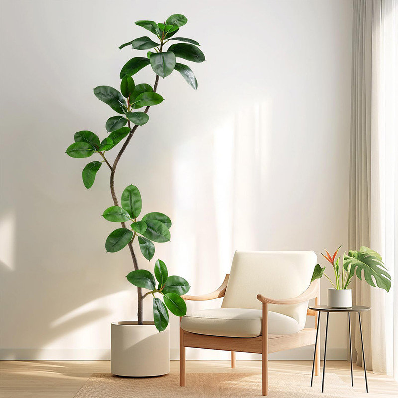 Primrue Artificial Rubber Tree Faux Plants Indoor Faux Floor Plant ...