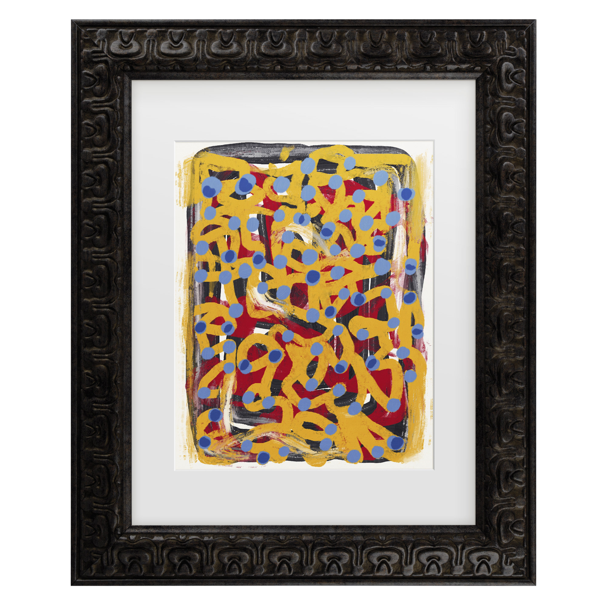 Trademark Fine Art Little Dean Yellow Dotted Line Art Abstract Blue ...