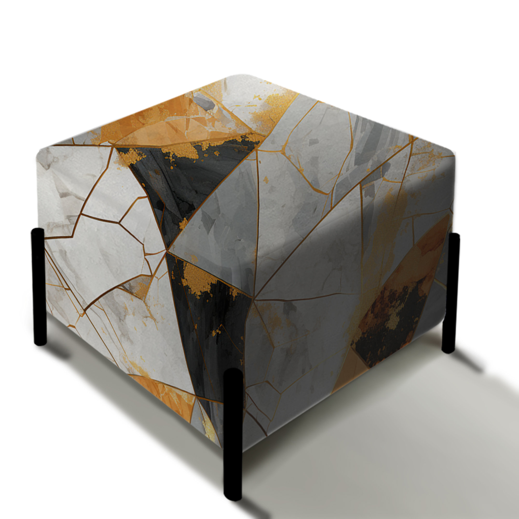 Design Art Gold Industrial Chic Marble Escape - Marble Square Ottoman ...