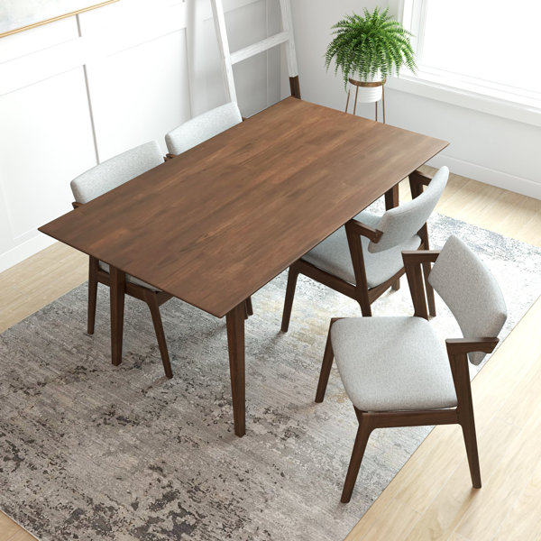 Corrigan Studio® Madona Small Walnut Dining Set with 4 Ricco Light Grey ...