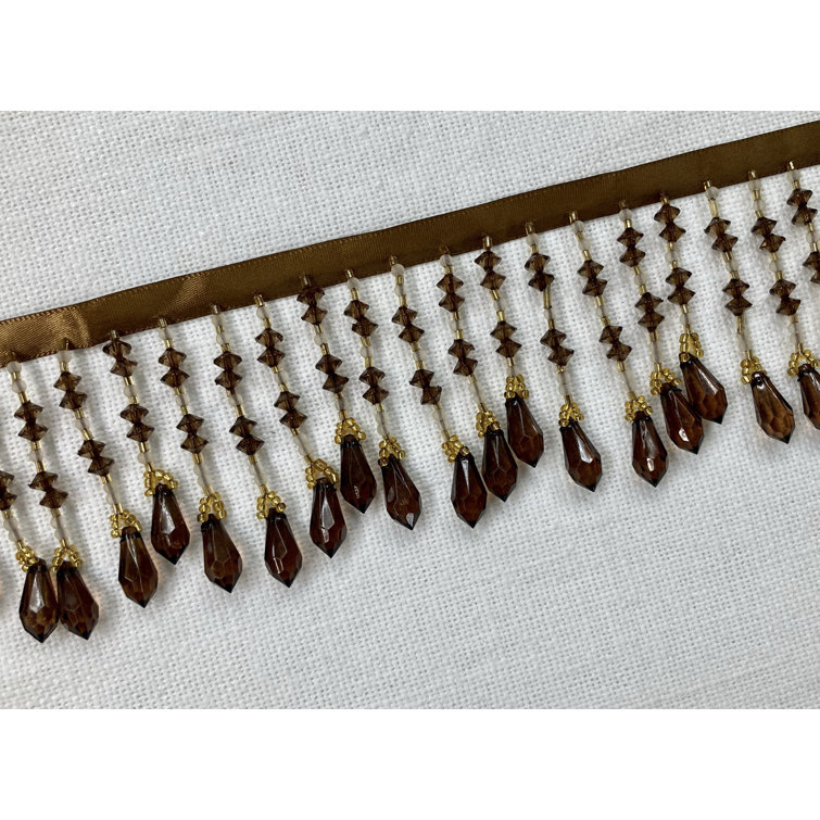 Rose Lace And Braid Crystal Beaded Fringe 3" Width Trim Lucite Beads ...