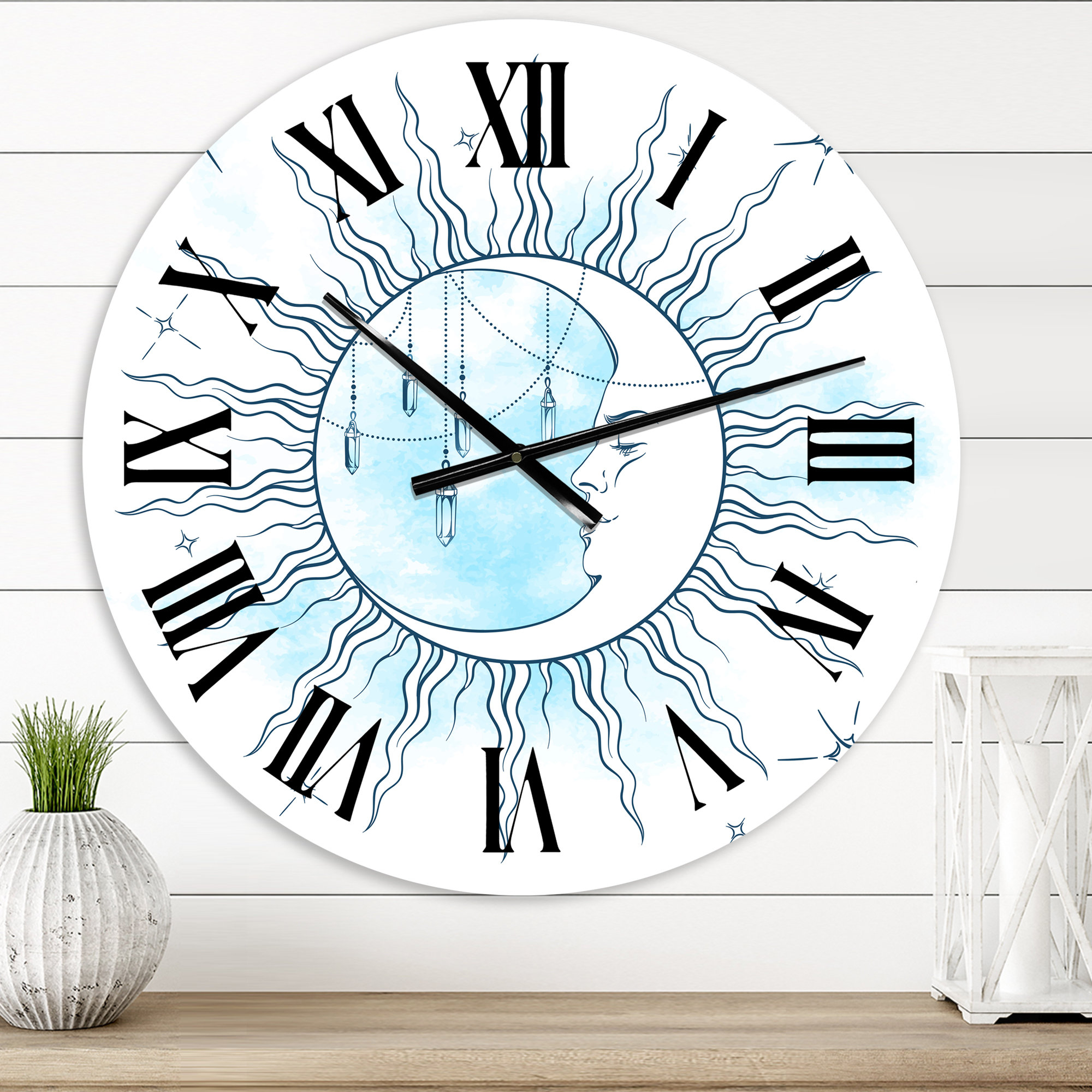 East Urban Home Blue Crescent Moon With Moonstone Pendants & Stars ...