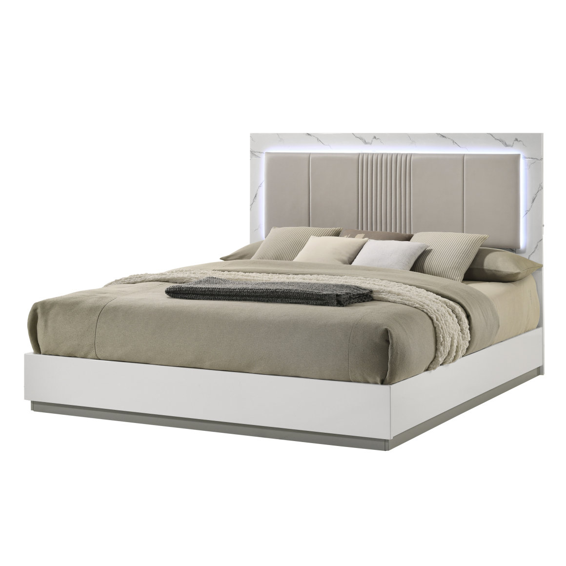 Mercer41 Mist King Bed – Two-Tone High-Gloss Marble & Lacquer Finish ...