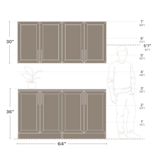 Prepac Elite 4 Piece Storage Cabinet Set with Panel Doors 24.50" D x 64 ...