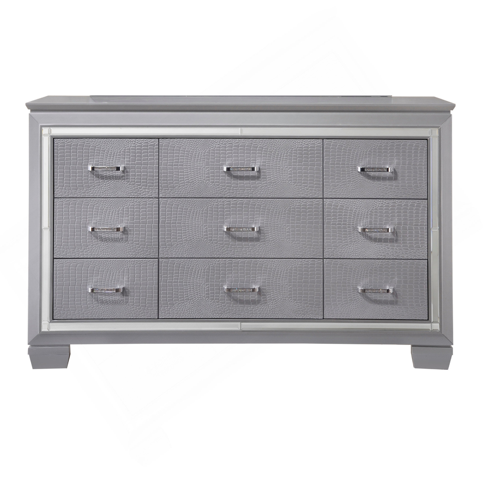 Everly Quinn 1Pc Modern Nine Drawer Dresser Mirror Accents Chrome ...