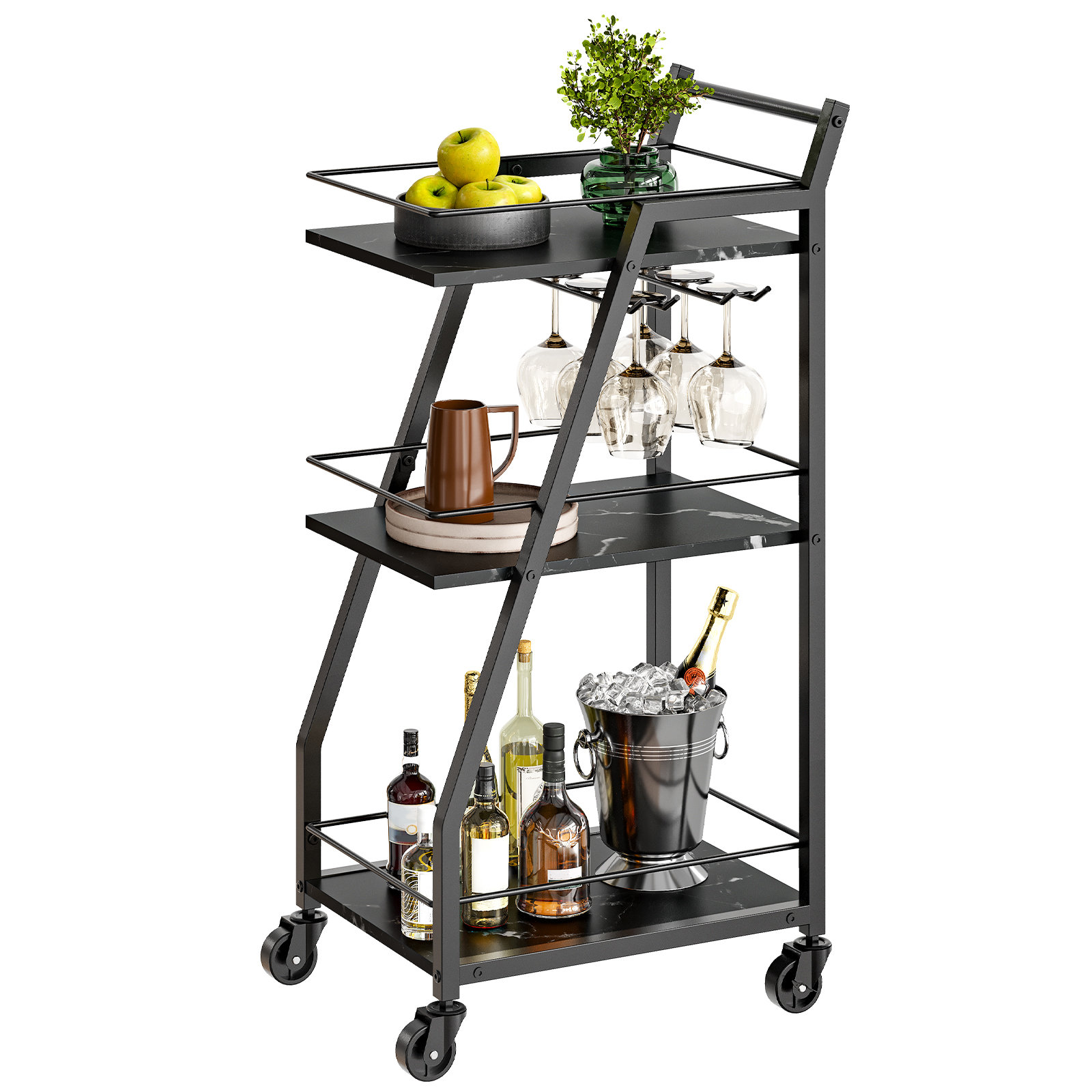 Rebrilliant Small Bar Cart On Wheels, Beverage Cart, Home Bar Serving ...