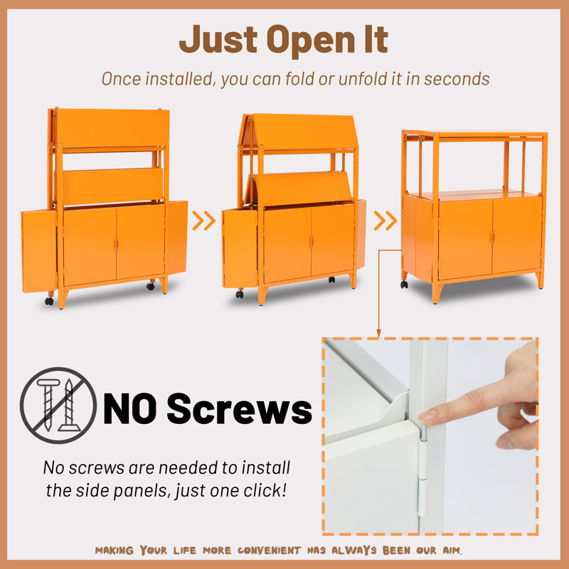 Ebern Designs Accent 23.6’’ Wide Foldable Metal Double Layer Cabinet ...