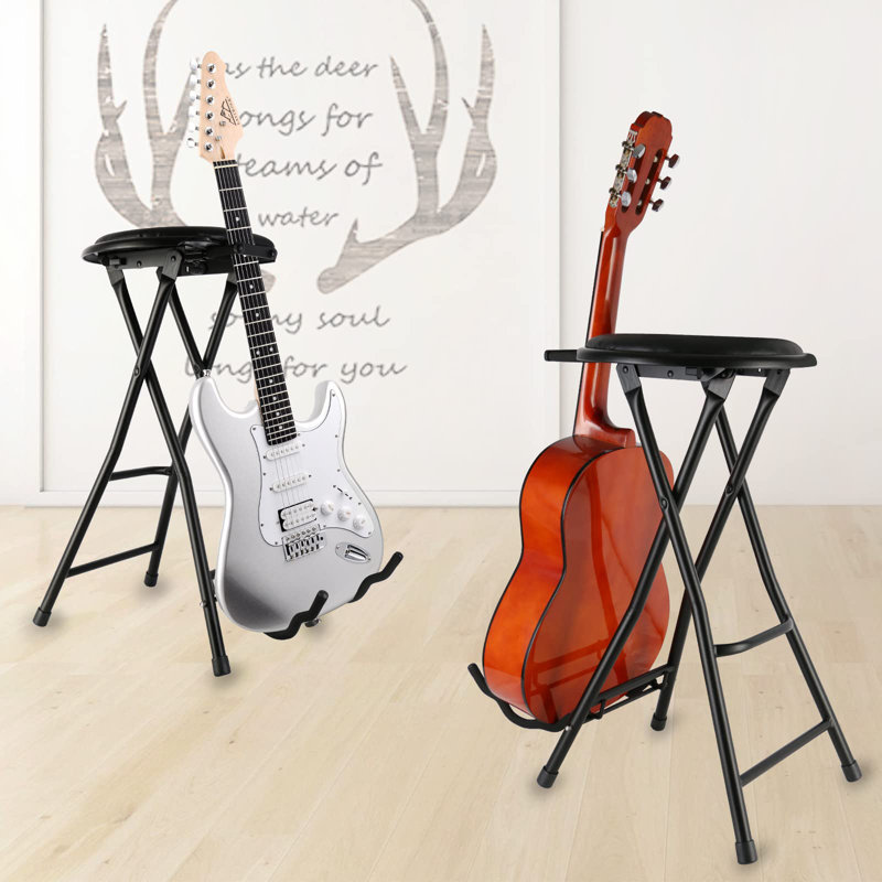 Rainbow Home Guitar Stool Seat, Foldable Guitar Seat With Footrest High ...