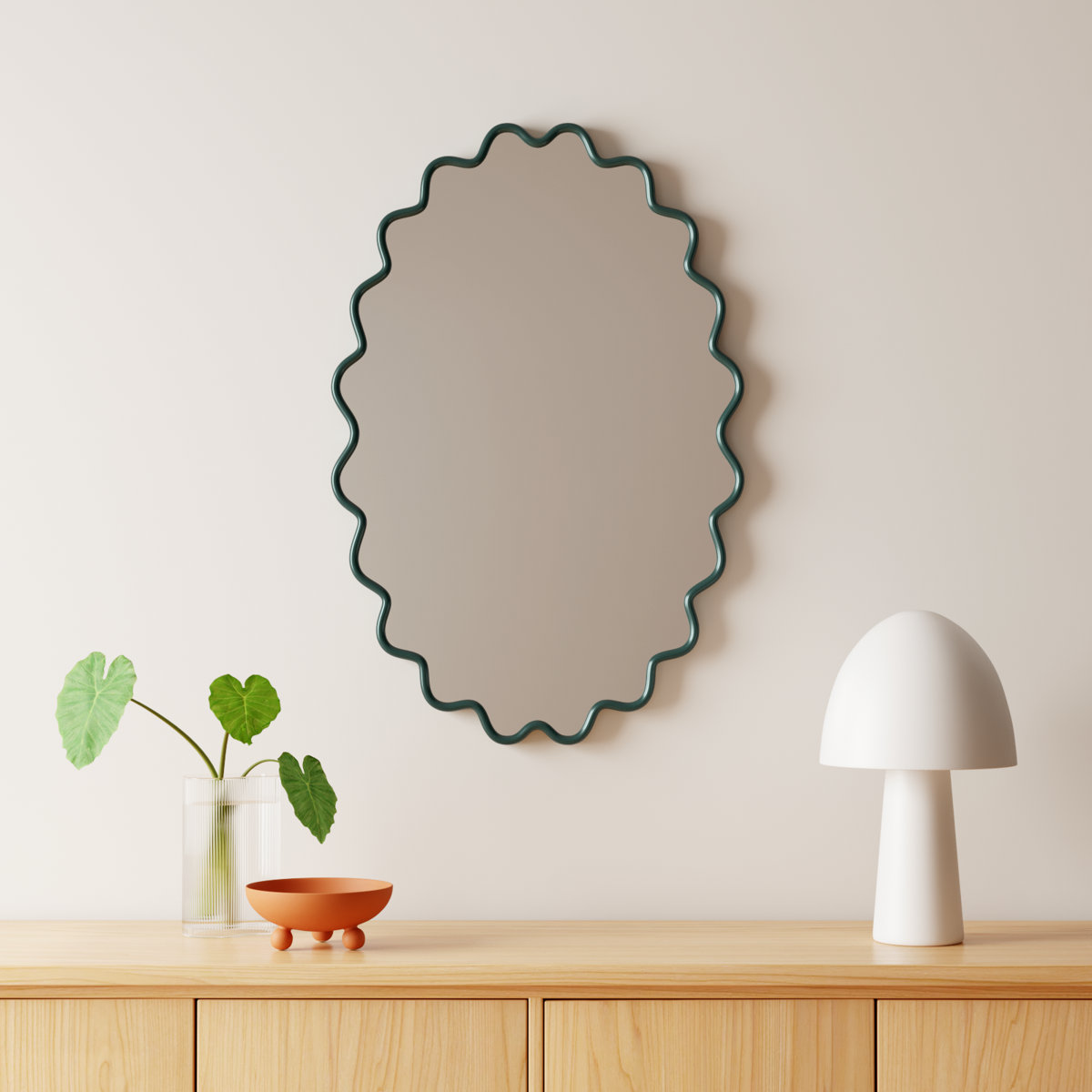 AllModern Anders Modern Wavy Framed Oval Wall Mirror | Wayfair