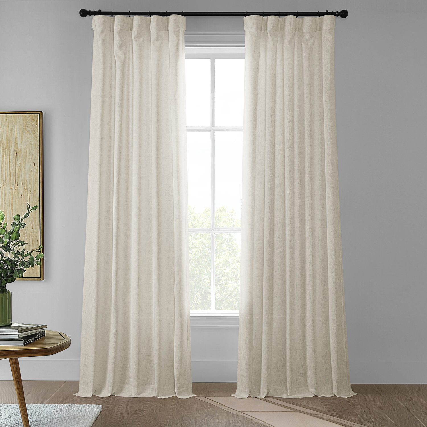 Latitude Run® Berrian Farm Town Textured Faux Linen Semi Sheer Curtains ...