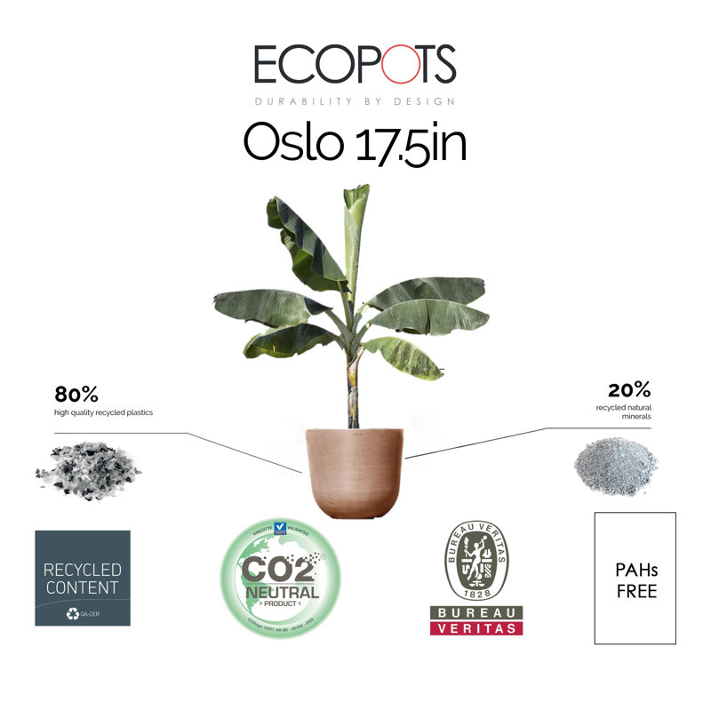 Ecopots Oslo Indoor/Outdoor Modern Recycled Plastic Flower Pot Planter ...