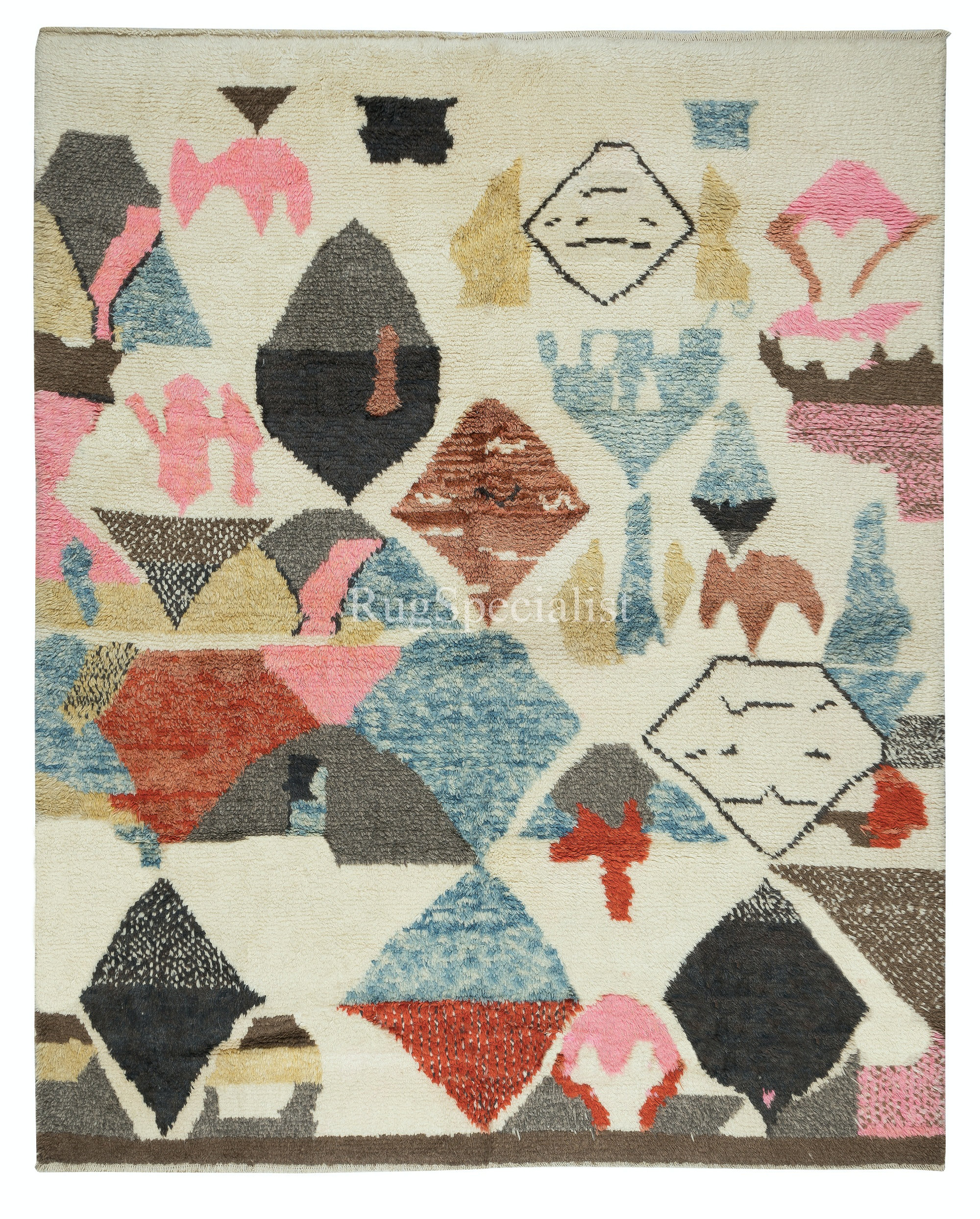 RugSpecialist Handmade Moroccan Tulu Rug in Pastel Turquoise and Rust ...