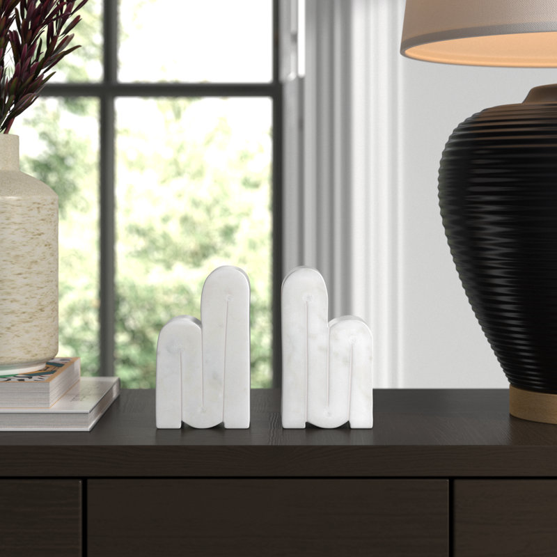 Joss & Main Set of 2 Marble Bookends Contemporary Abstract White Swirl ...
