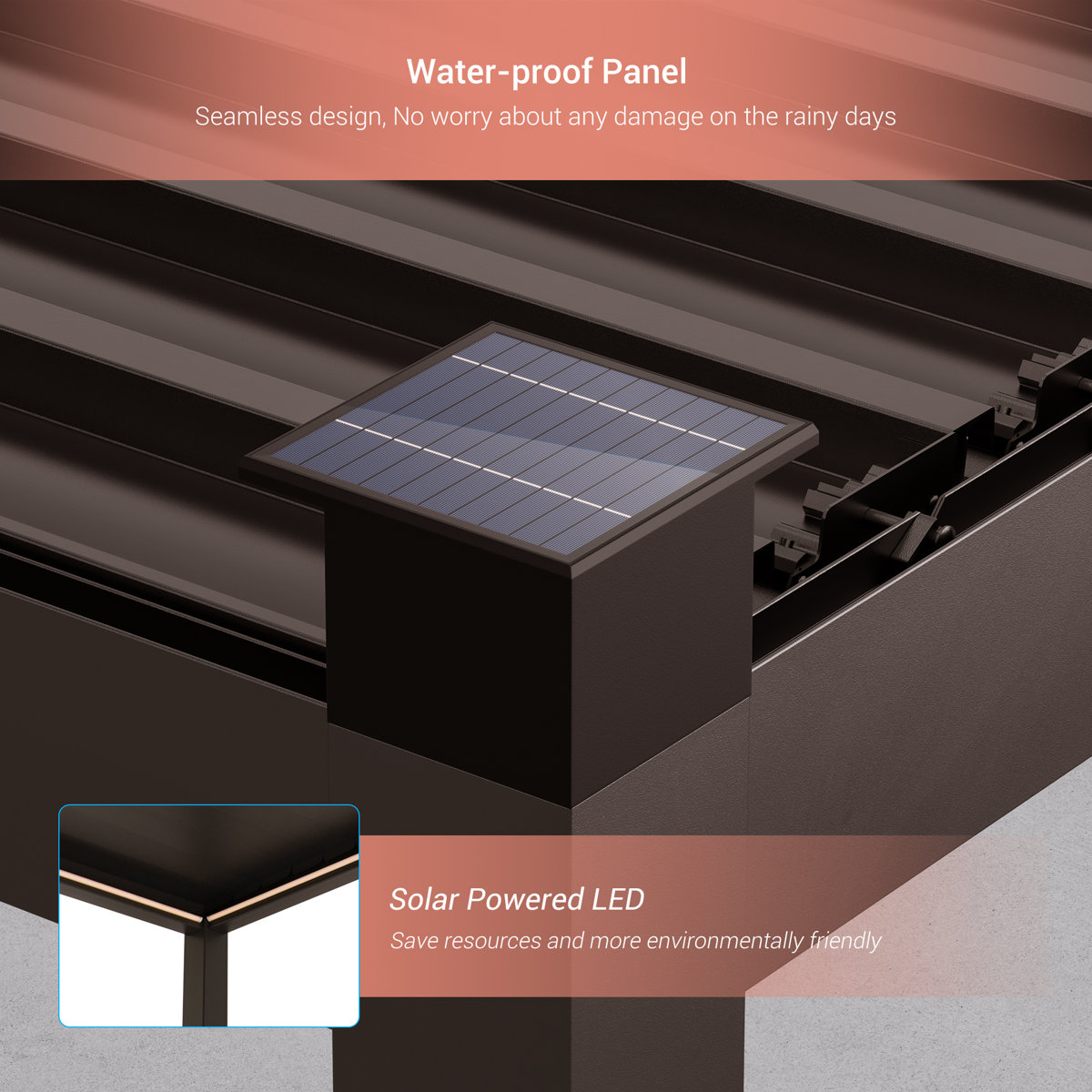 Aok Garden LED Light Metal Pergola with Adjustable Louvered Roof with ...