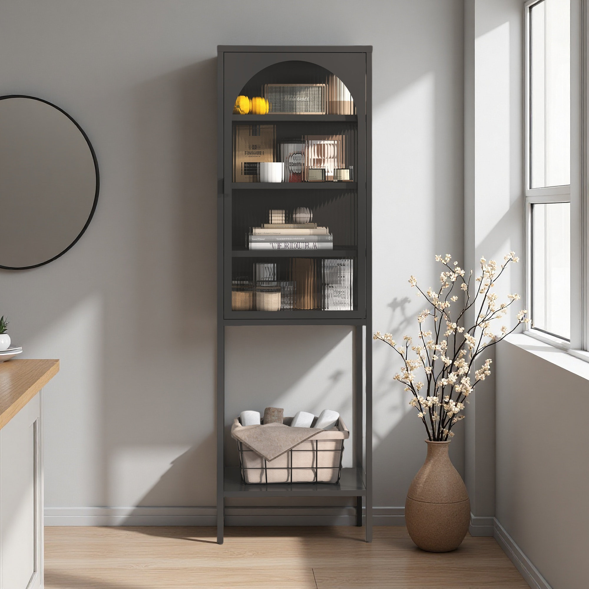 Latitude Run® Metal Glass Door Display Storage Cabinet - 5-Tier Cube ...
