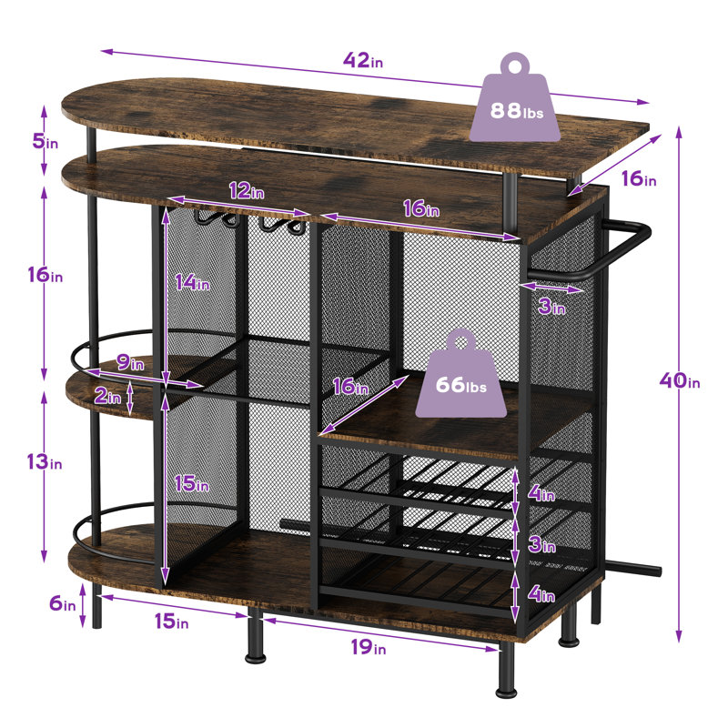 17 Stories 42''L x 16''W x 40''H, Metal Home Bar Cart, Liquor Buffet ...