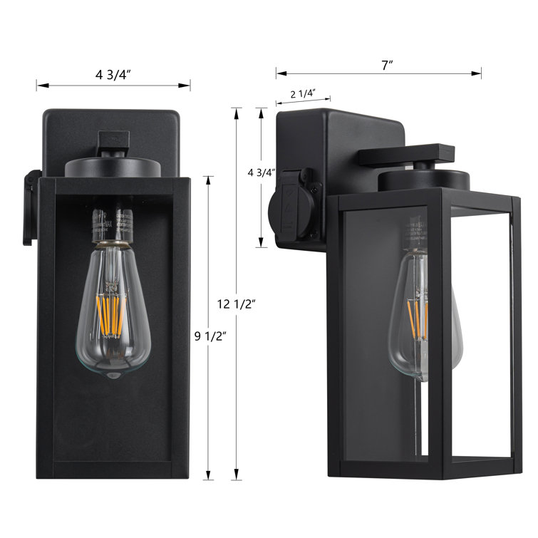 17 Stories2-pack 12.5in. Matte Black Outdoor Wall Lantern Sconce With ...