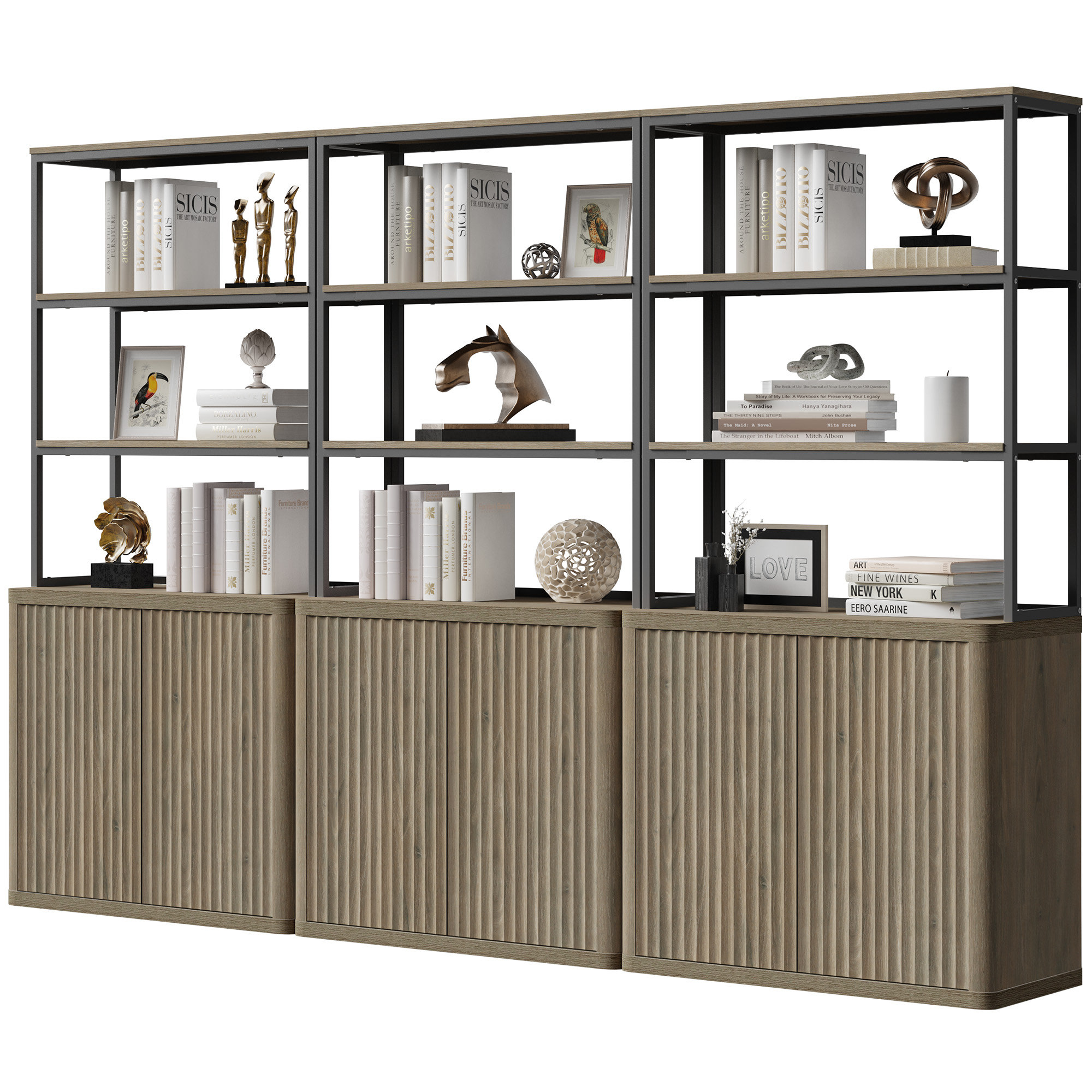 Latitude Run® Cesiro 5 -Tier Bookcase With 2 Fluted Doors And ...