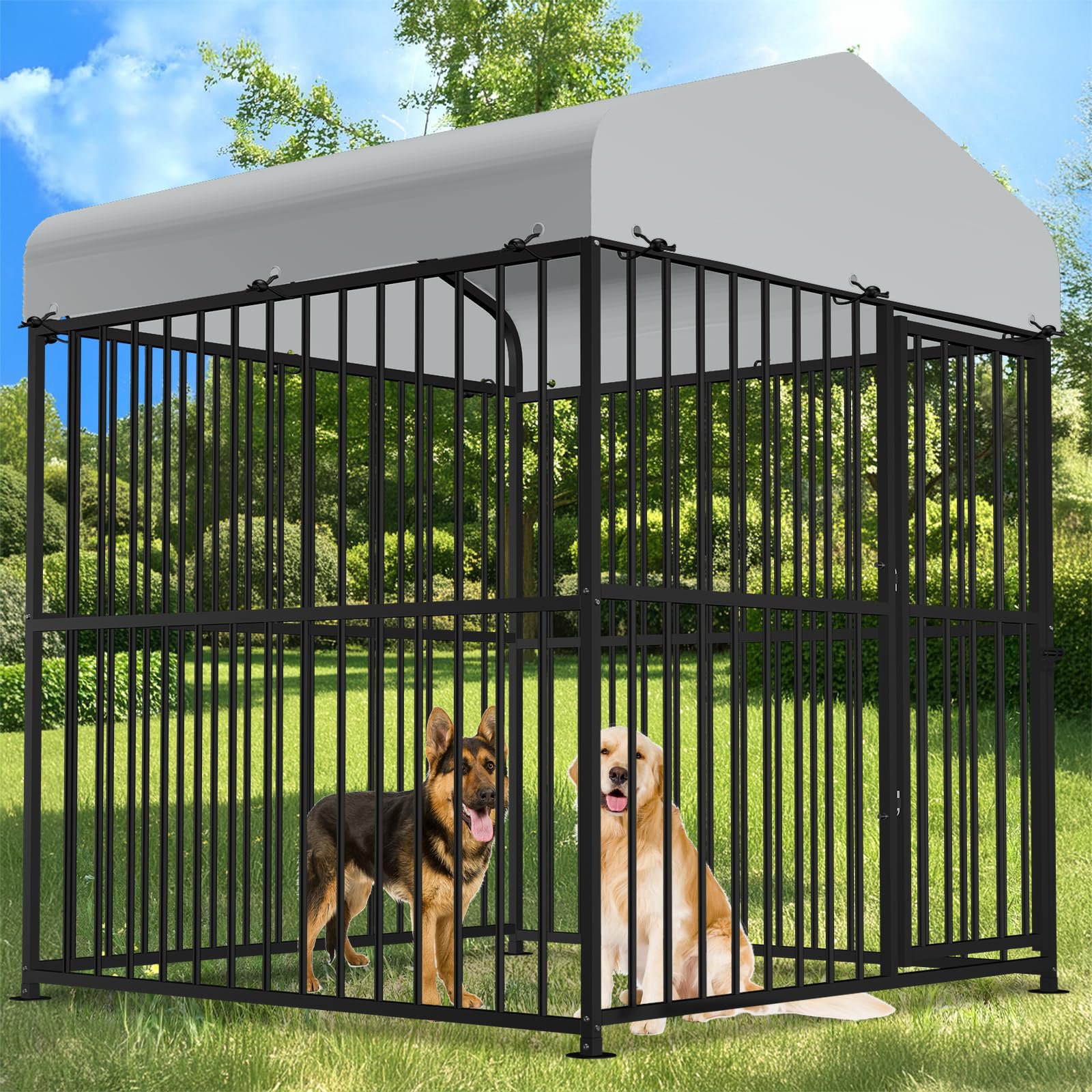 Meetwarm Large Outdoor Dog Kennel, Metal Heavy Duty Outdoor Indoor Pet ...
