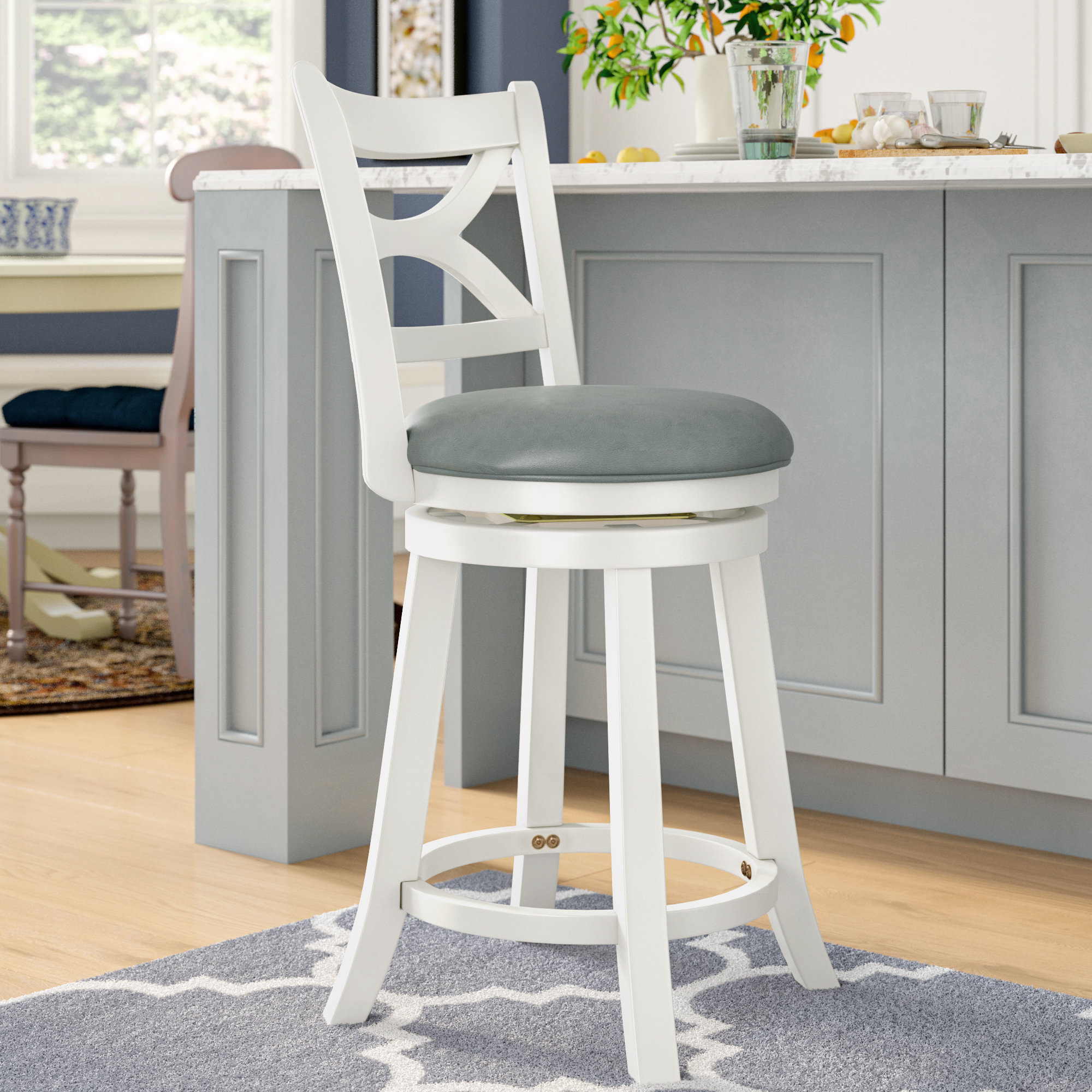 Beachcrest Home™ Hanska Faux Leather Wood Swivel Bar & Counter Stool ...
