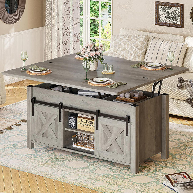 Gracie Oaks Lift Top Coffee Table, 4 in 1 Multi-Function Convertible ...