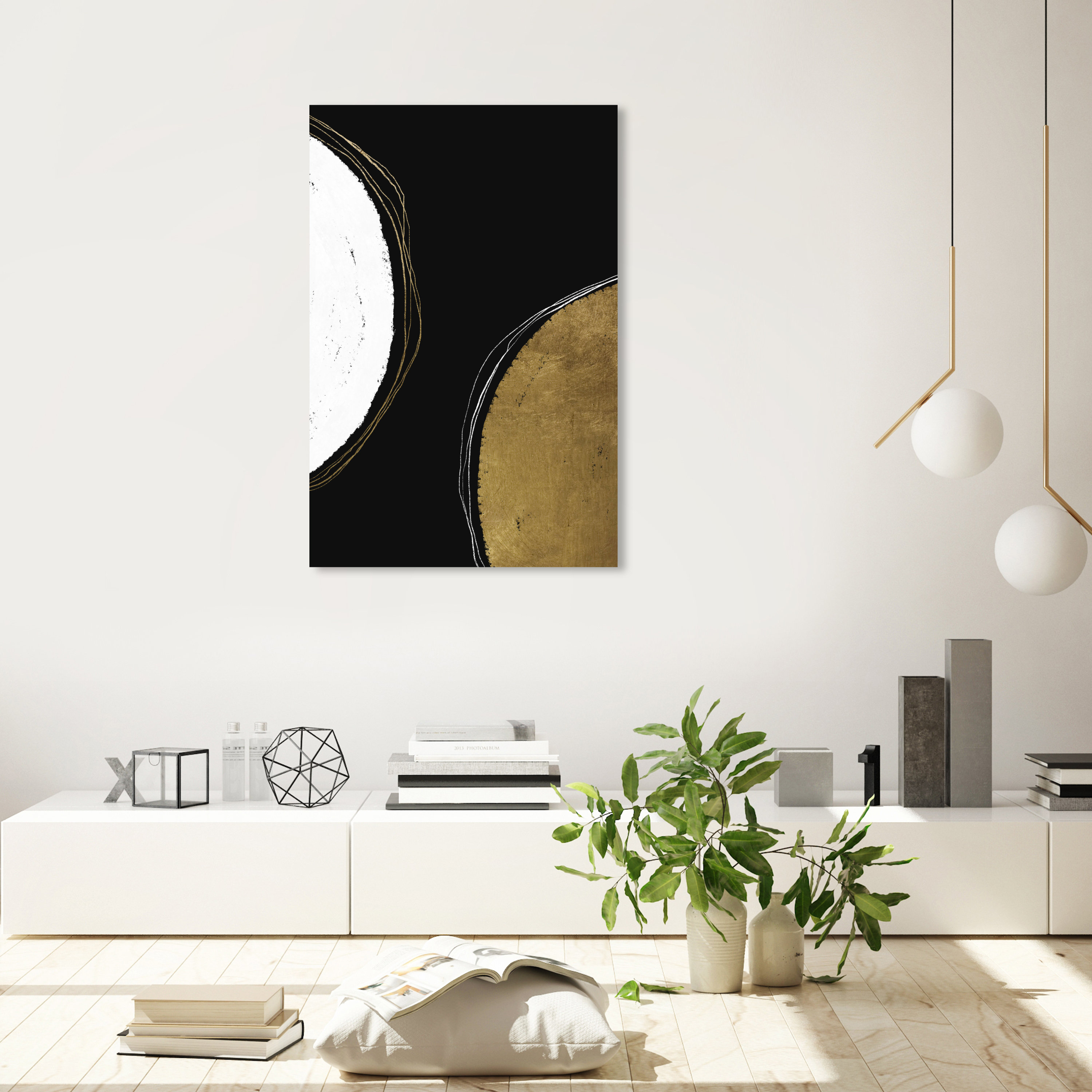Oliver Gal Prints Two Moons In Gold, Large Circle Moons Modern Black ...
