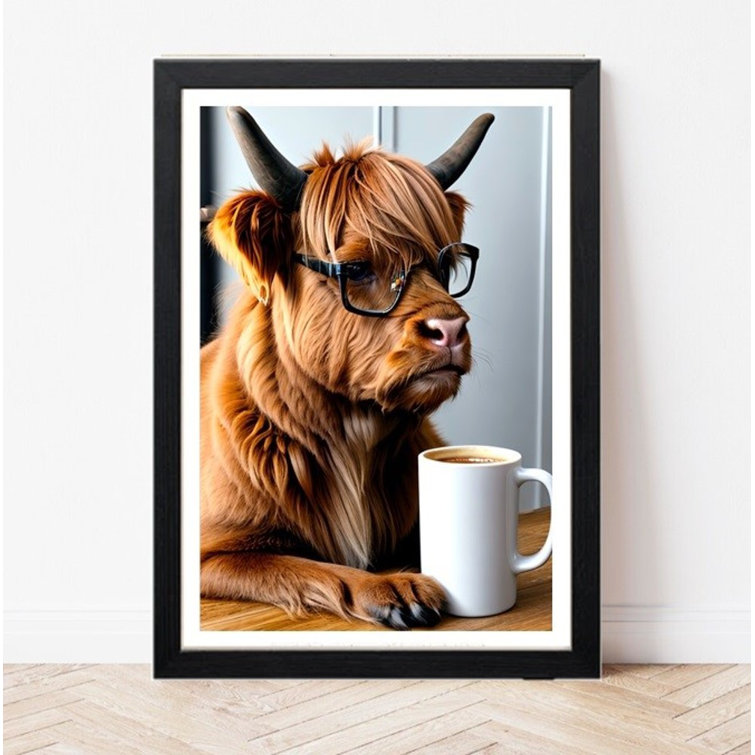 Maturi Highland Cattle Drinking Coffee - Funny Highland Cow Print ...