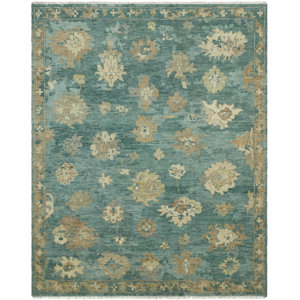 Madison Couture Rugs Oushara Seafoam Bloom Wool Hand-Knotted Area Rug ...