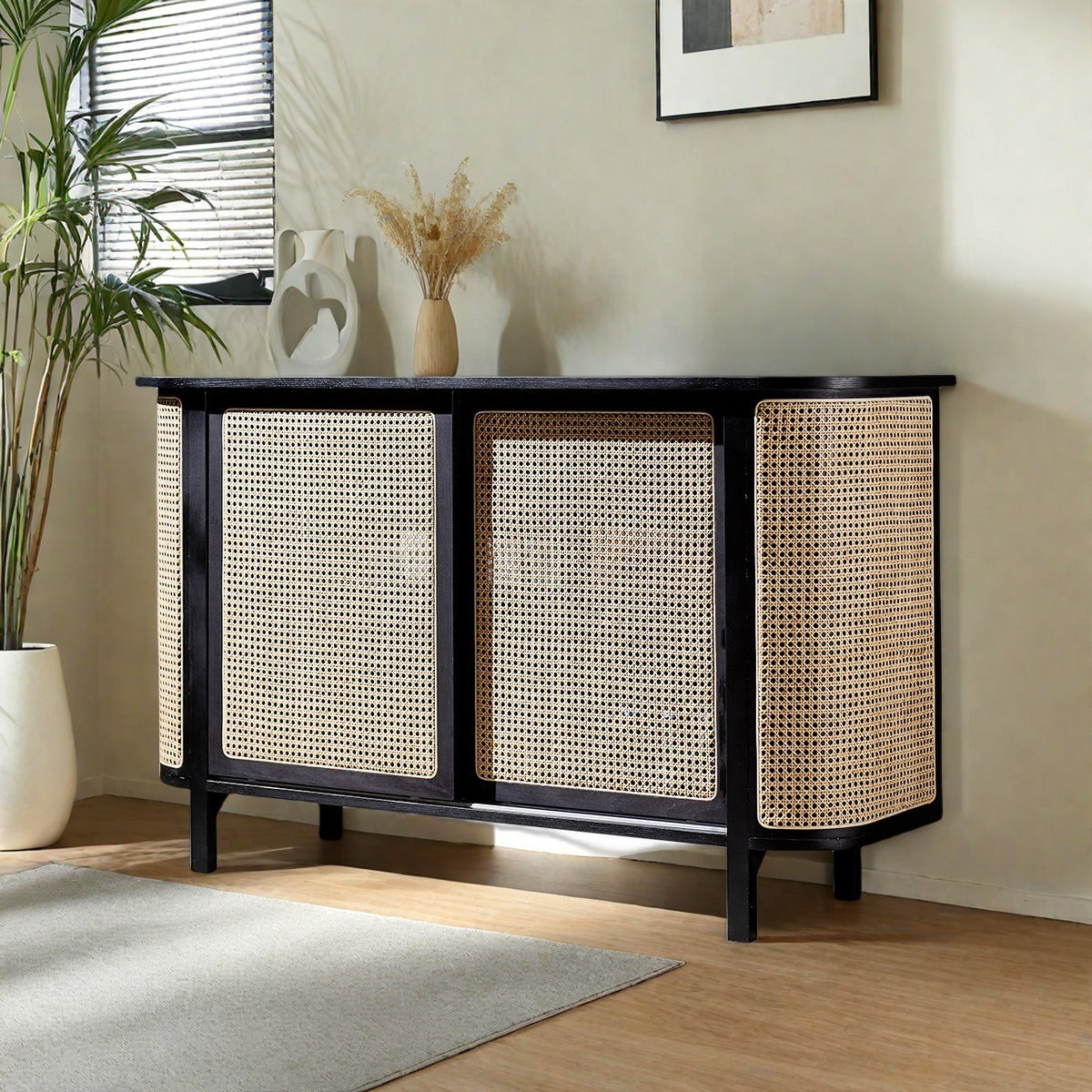 Bayou Breeze Modern Simple Rattan Solid Wood Sideboards | Wayfair