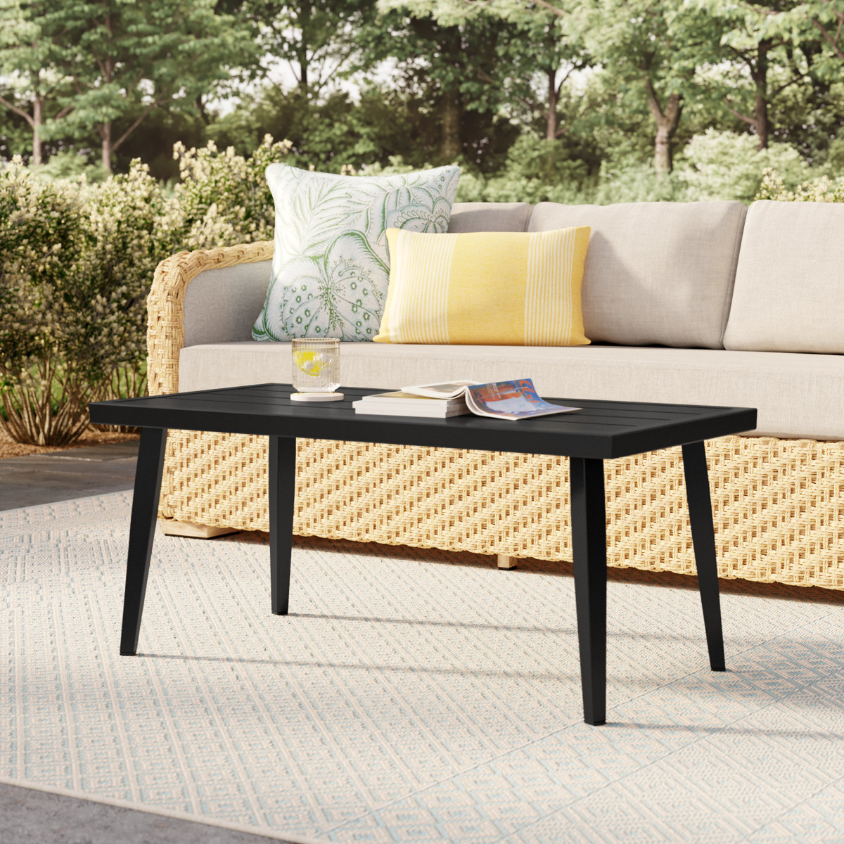 Birch Lane™ Serena Metal Outdoor Coffee Table with Slat Top | Birch Lane