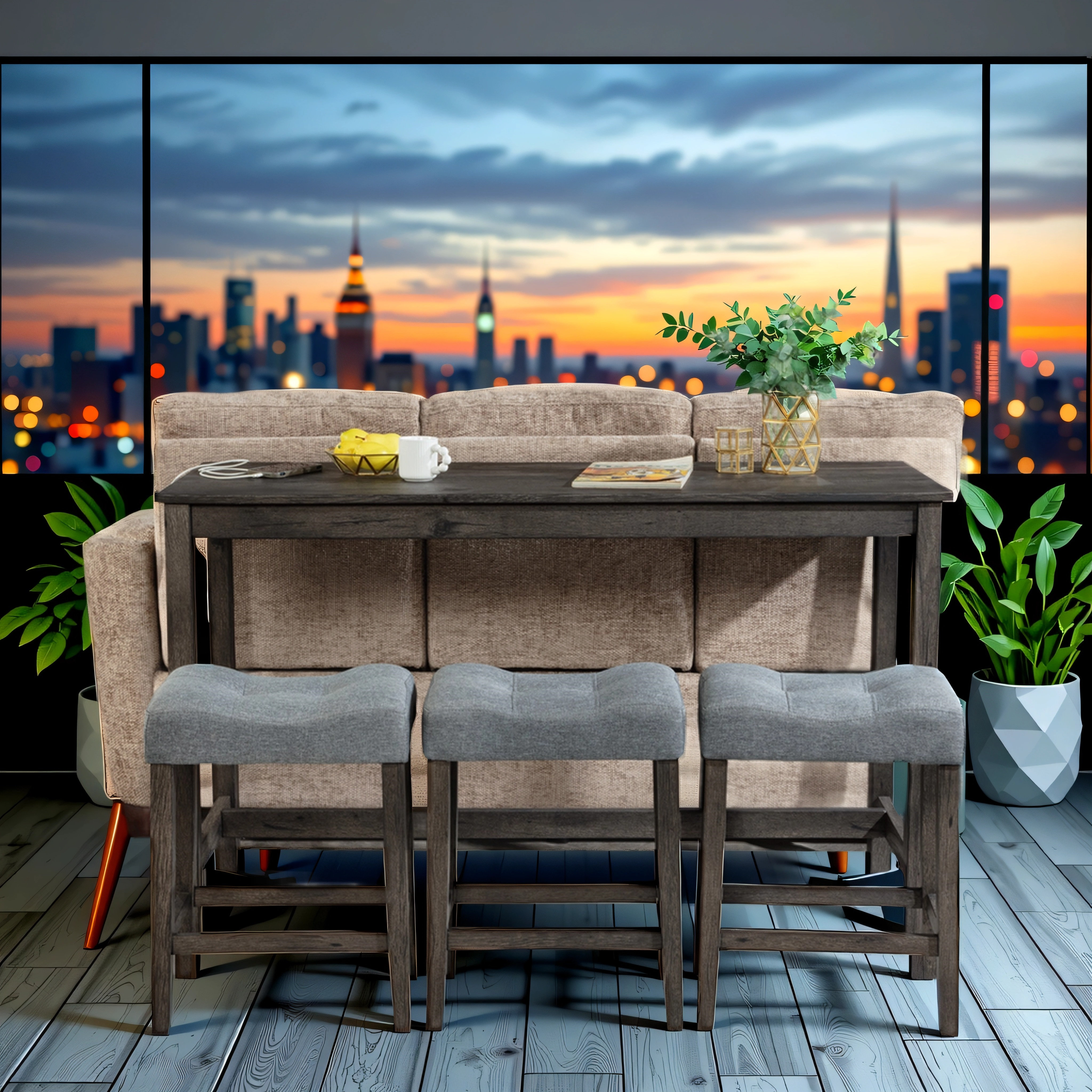 Red Barrel Studio Modern 4-Piece Bar Table Set with Power Outlet, USB ...