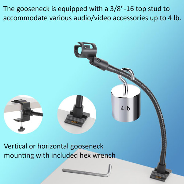 Auray Microphone Arm Stand Long 12'' Sturdy Gooseneck Mic Stand ...