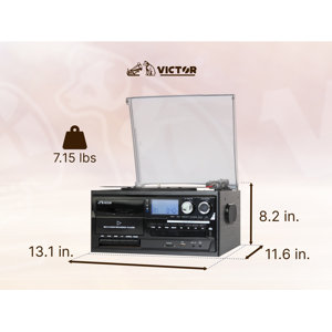 Victor Cosmopolitan 8-in-1 Turntable Music Center with Bluetooth Vinyl ...
