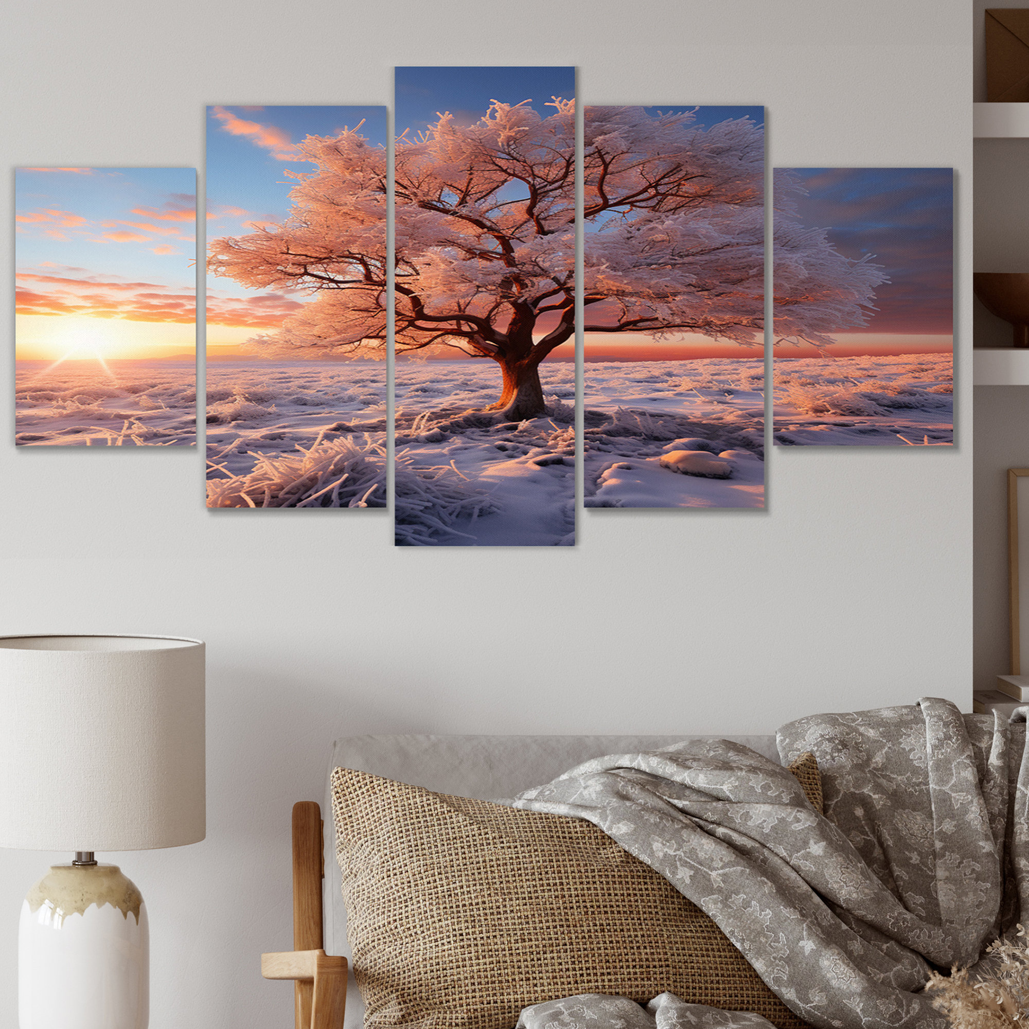 Ebern Designs Pink Tree Winters Sunrise Glow - Landscapes Metal Art ...