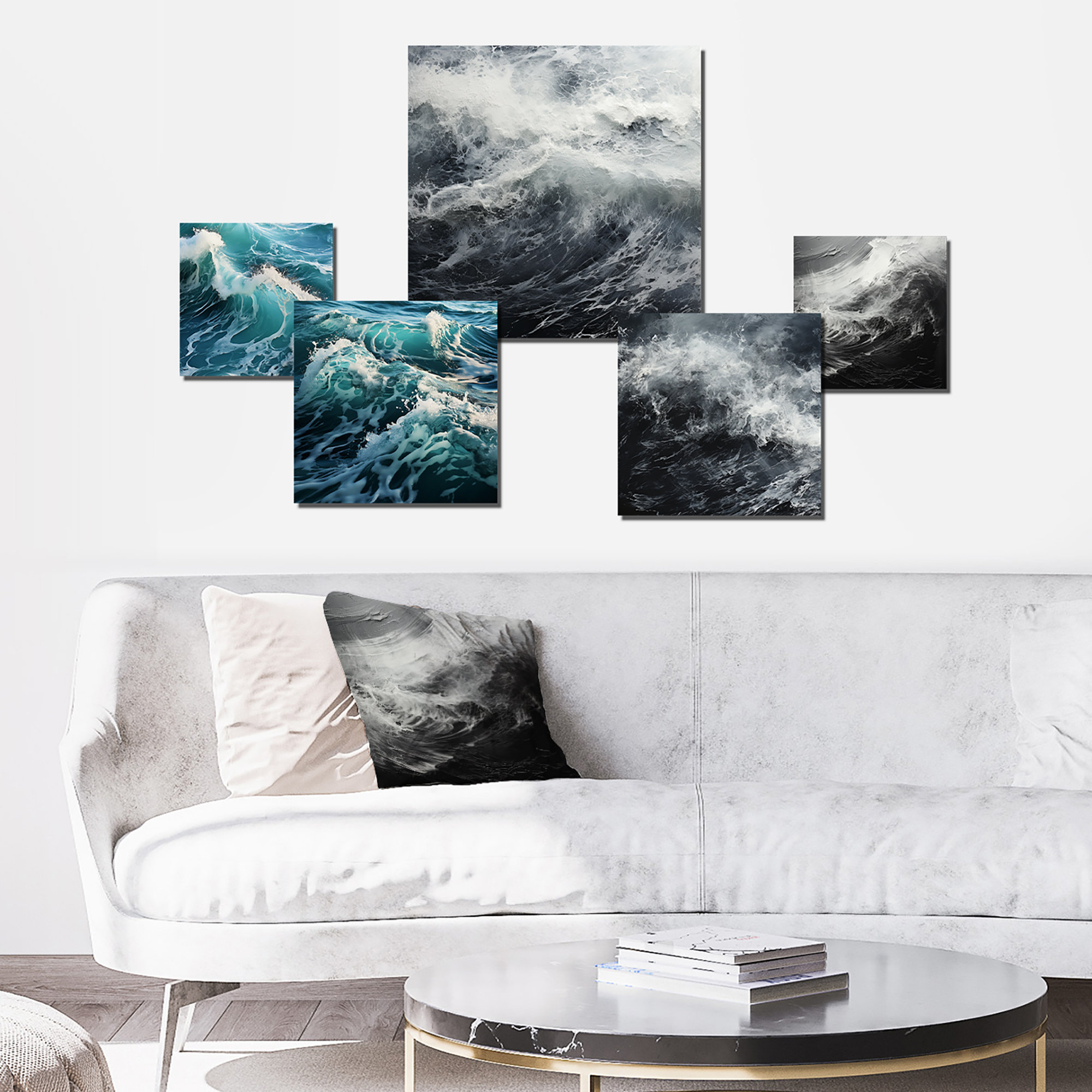 Rosecliff Heights Fauvism Blue Waves - Ocean Wall Art Set Of 6 | Wayfair