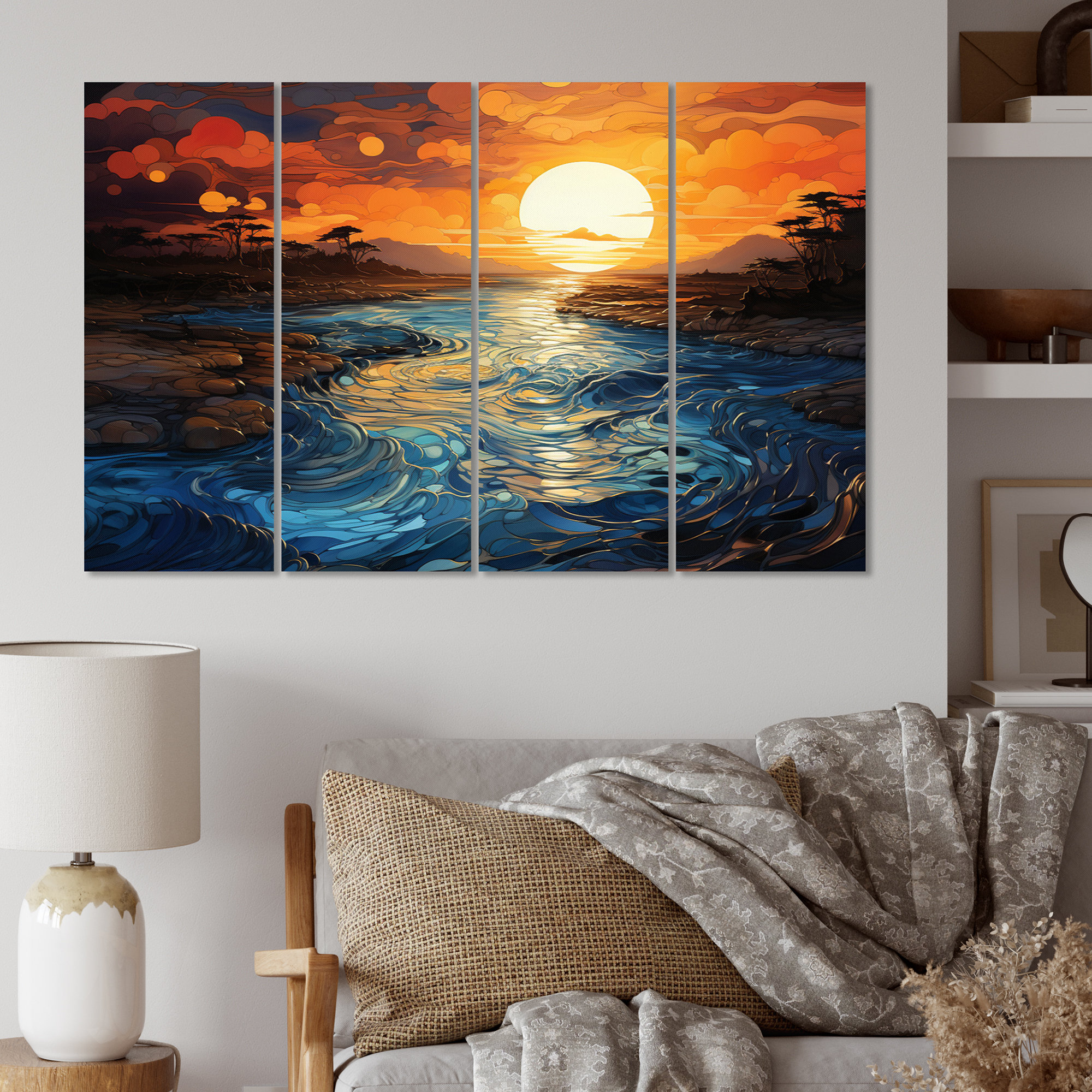 Highland Dunes Sunset Ocean Horizons II On Canvas 4 Pieces Set | Wayfair