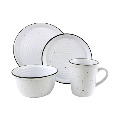 Godinger Silver Art Co Bistro Black Rim Stoneware 16 Piece Dinnerware ...