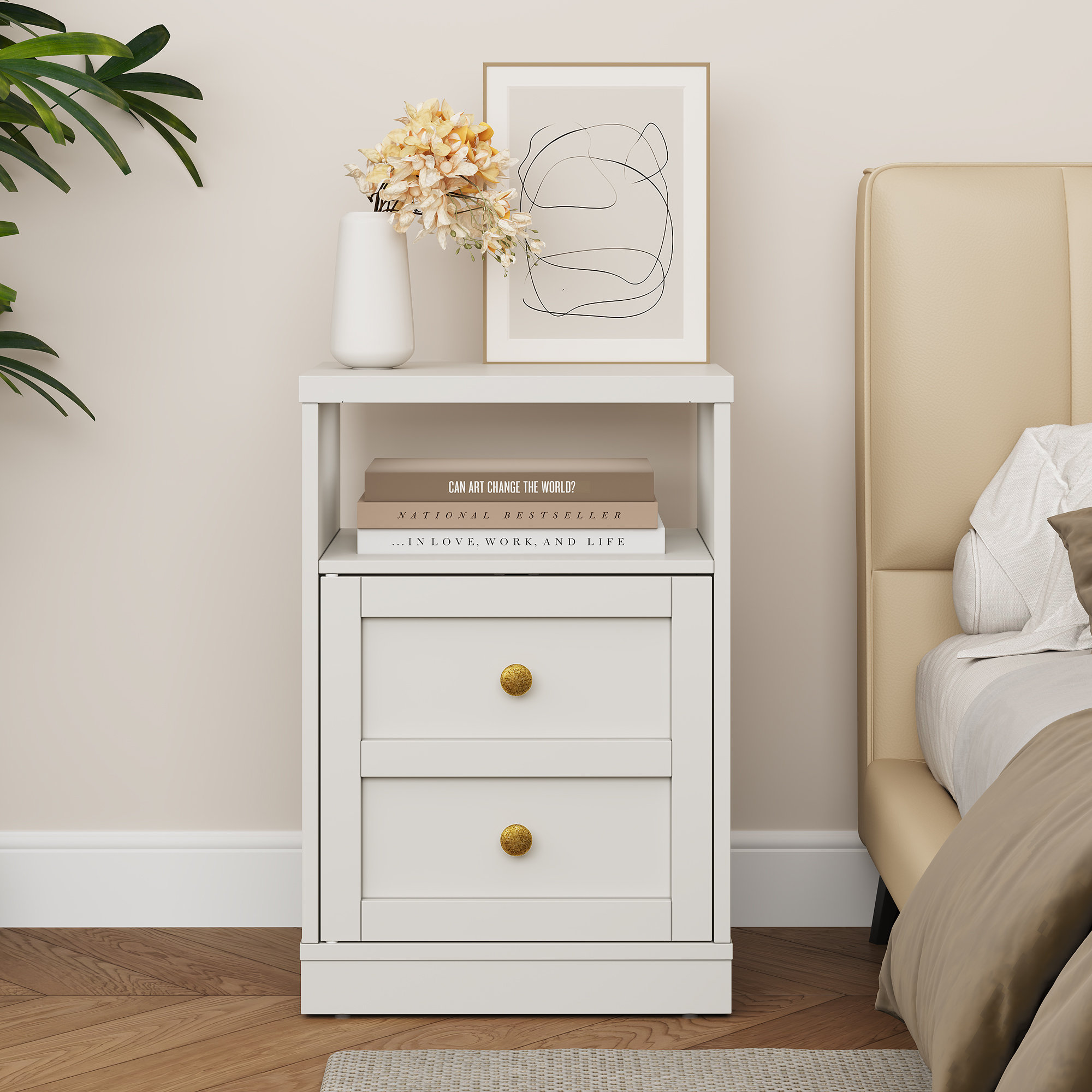 Ebern Designs Yokota Modern Nightstand With Door & Open Shelf | Wayfair