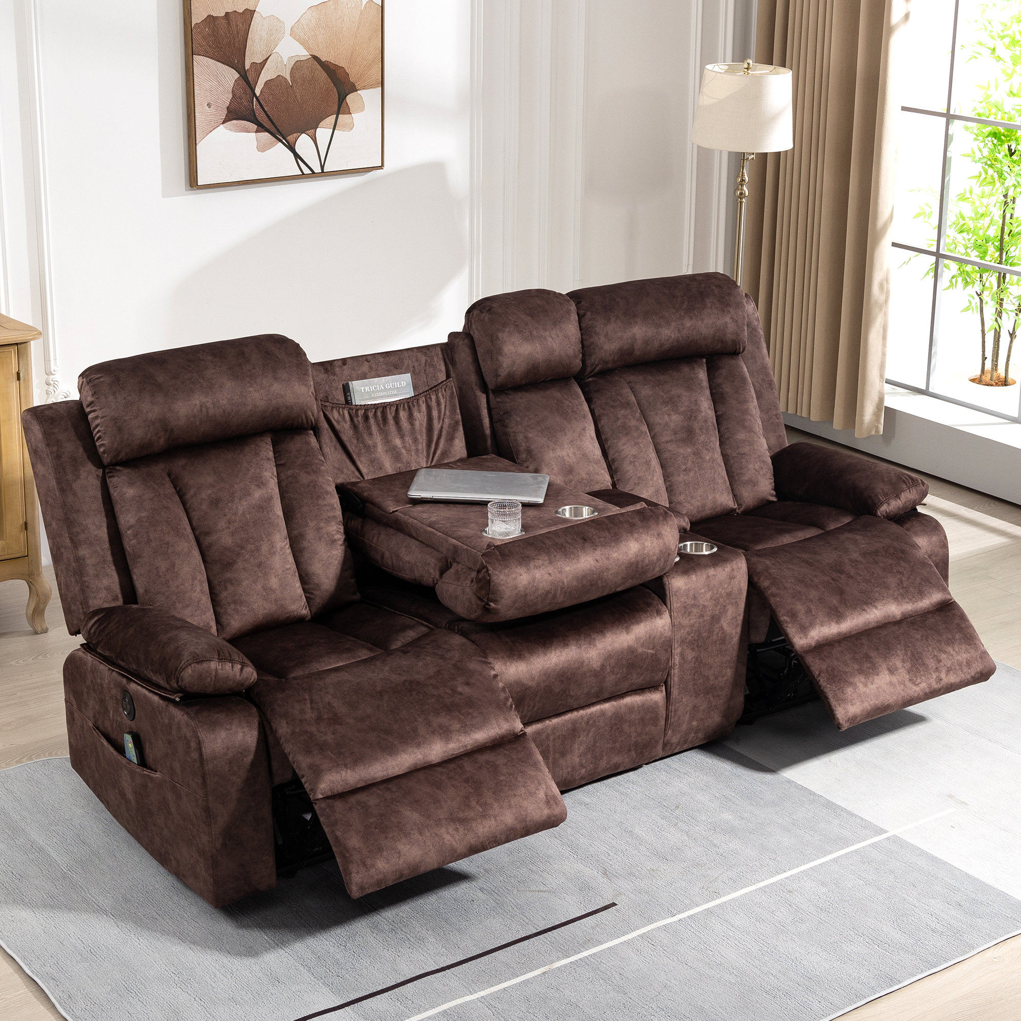 Latitude Run® Prarthana 92.9" Upholstered Power Reclining Sofa ...