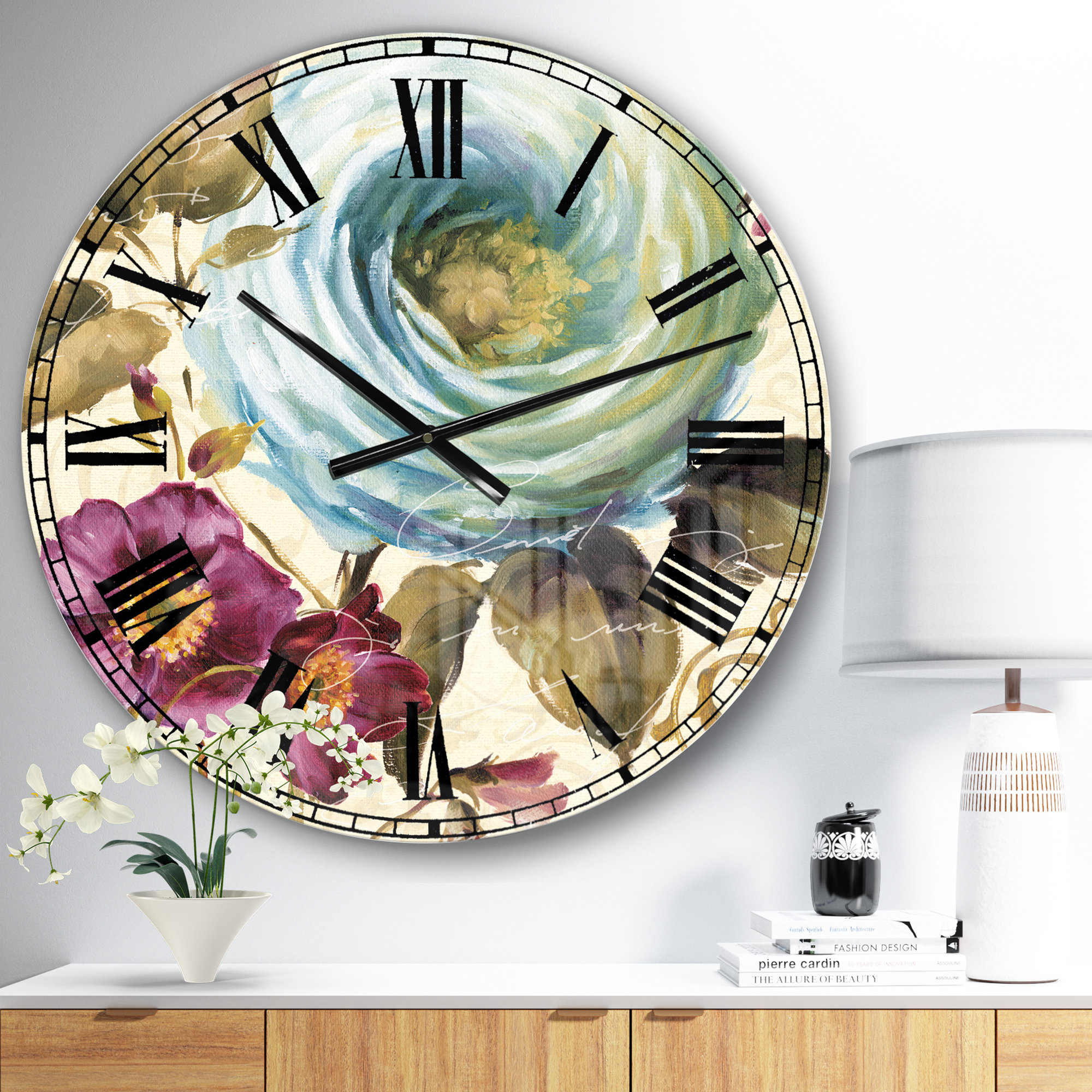 East Urban Home Victorias Cream Flower - Traditional wall clock | Wayfair