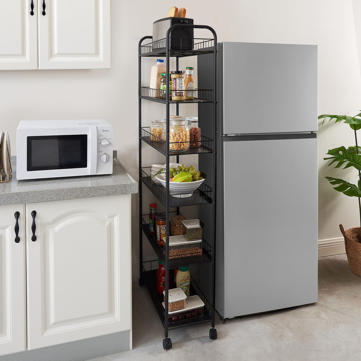 Rebrilliant 6-Tier Slim Rolling Storage Cart With Baskets - Metal Wire ...