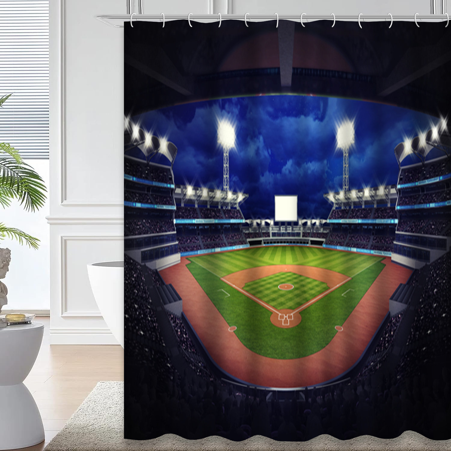 East Urban Home Field Orange Waterproof Shower Curtain,Baseball Stadium ...