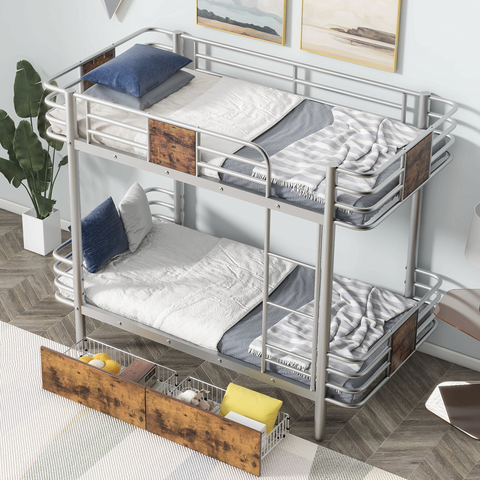 Mason & Marbles Twin Xl Over Twin Xl Metal Bunk Bed With Mdf Board ...