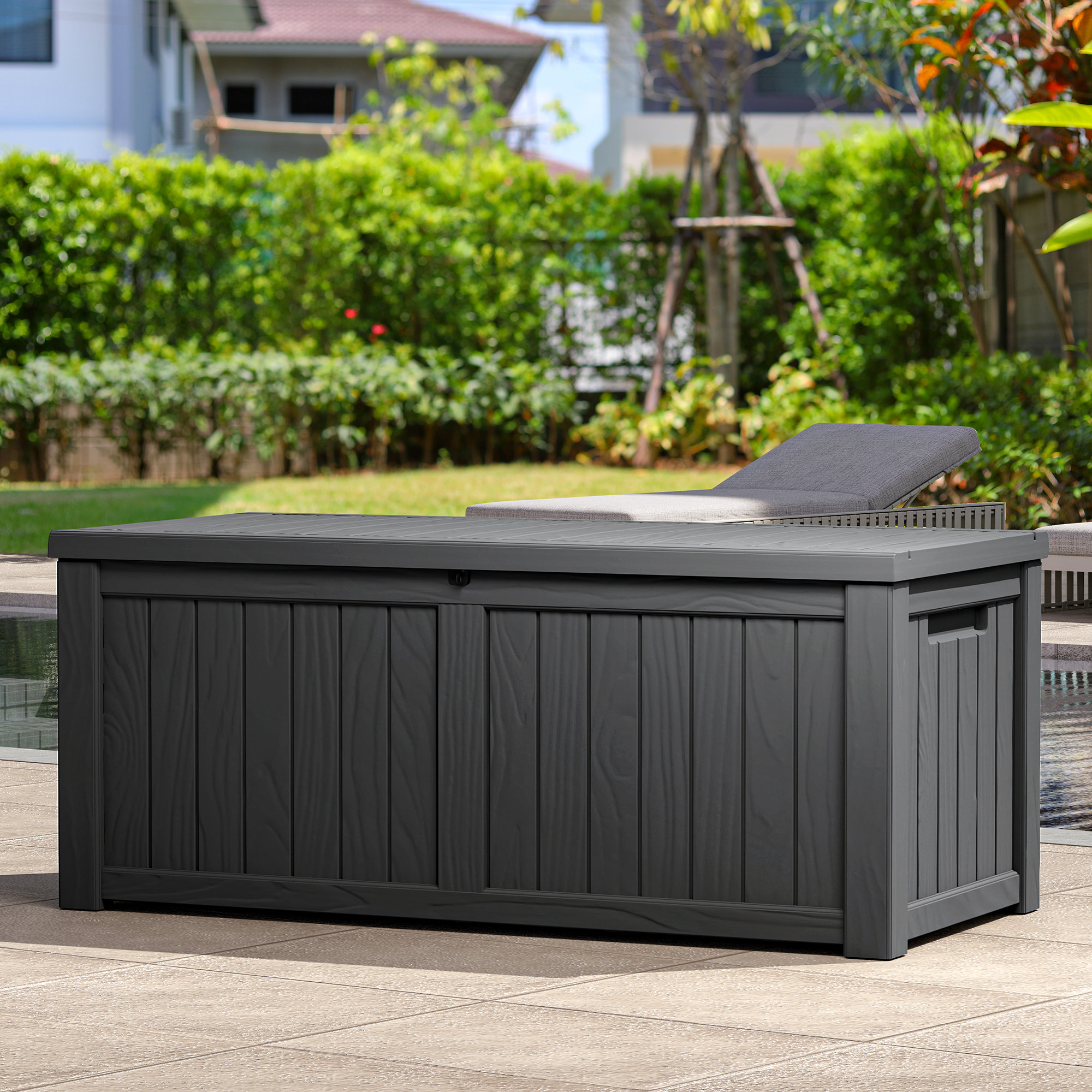 Ebern Designs Quartey 120 Gallons Resin Deck Box with Soft Close ...