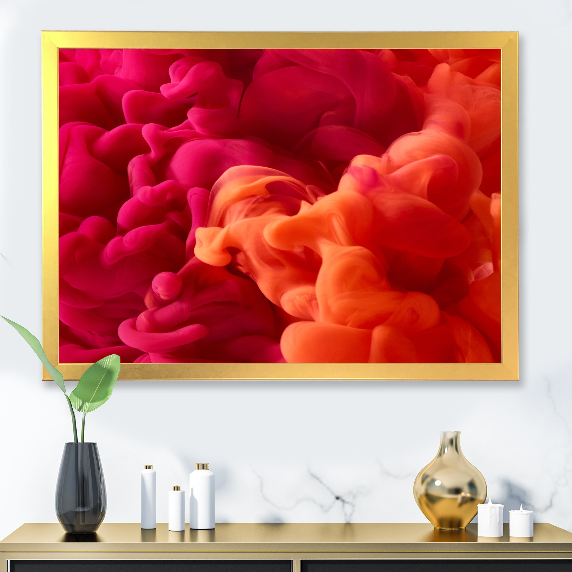 Orren Ellis Orange And Red Fluid Ink Art - Modern Canvas Artwork ...