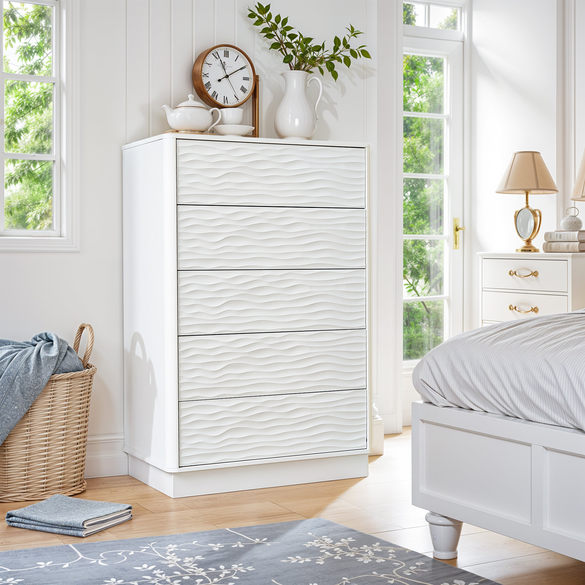 Ebern Designs 5 Drawer Dresser With Curved Profile Design, Tall Fluted ...